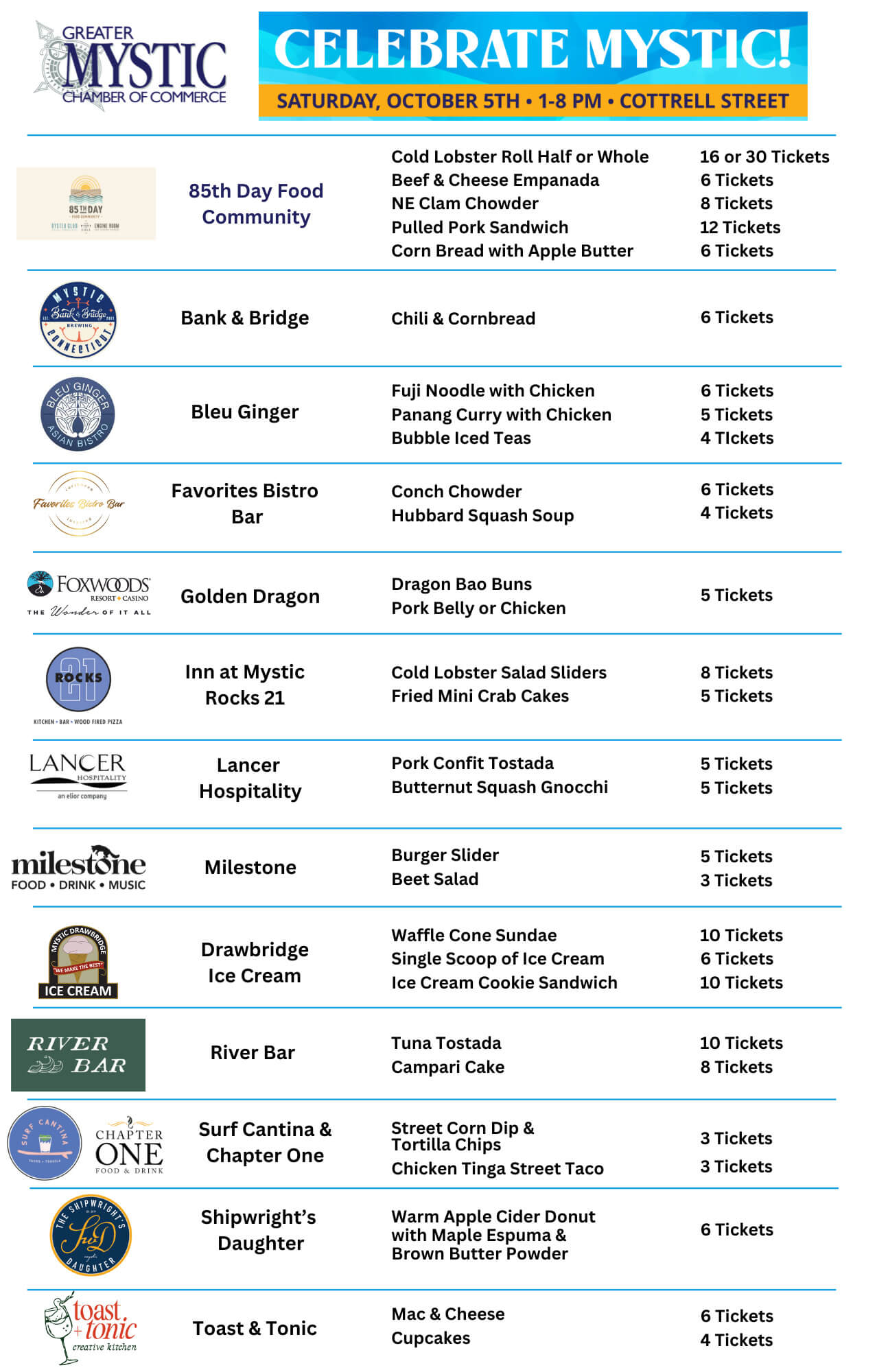 Celebrate Mystic Restaurant Menus - Greater Mystic Chamber of Commerce - CT